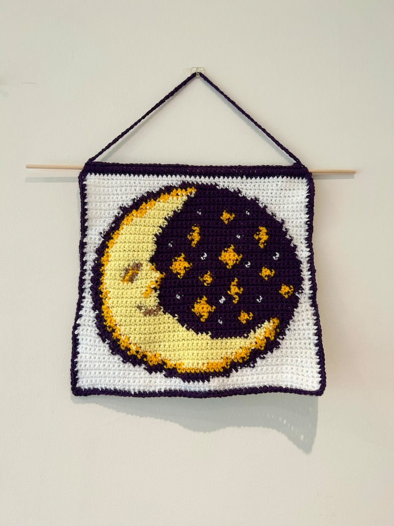 Moon and Stars Crochet Tapestry Pattern - Digital Download PDF | Wall ...