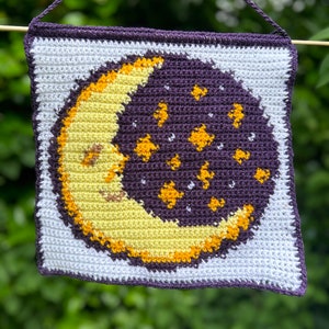 Moon and Stars Crochet Tapestry Pattern - Digital Download PDF | Wall ...