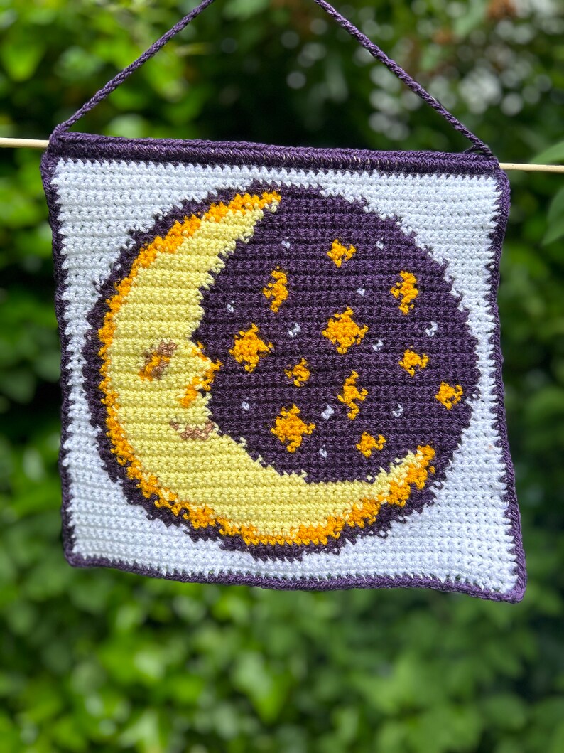 Moon and Stars Crochet Tapestry Pattern - Digital Download PDF | Wall ...