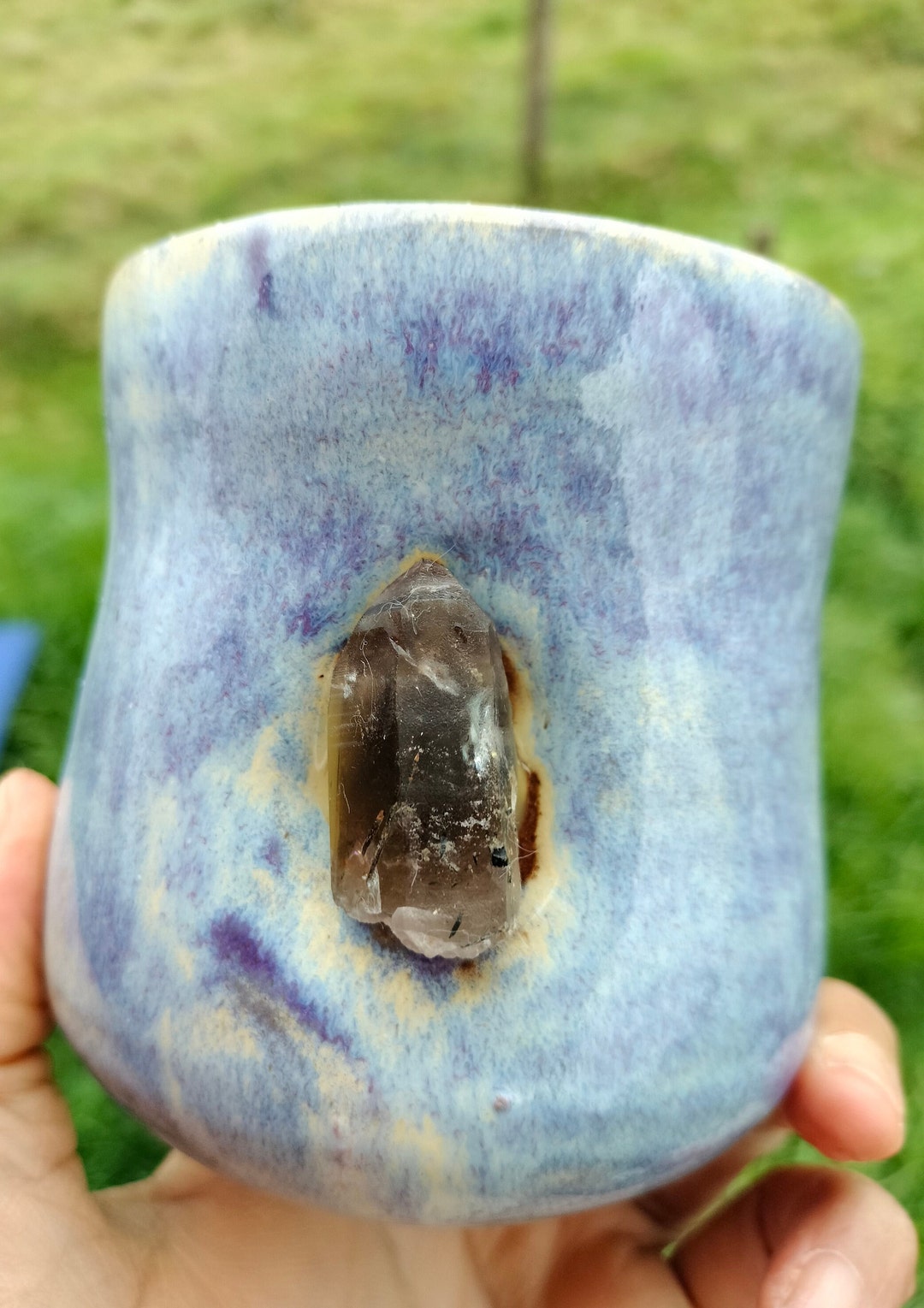 Crystal Mug. Handmade Pottery Mug With Crystal. Smokey Quartz Tumbler ...