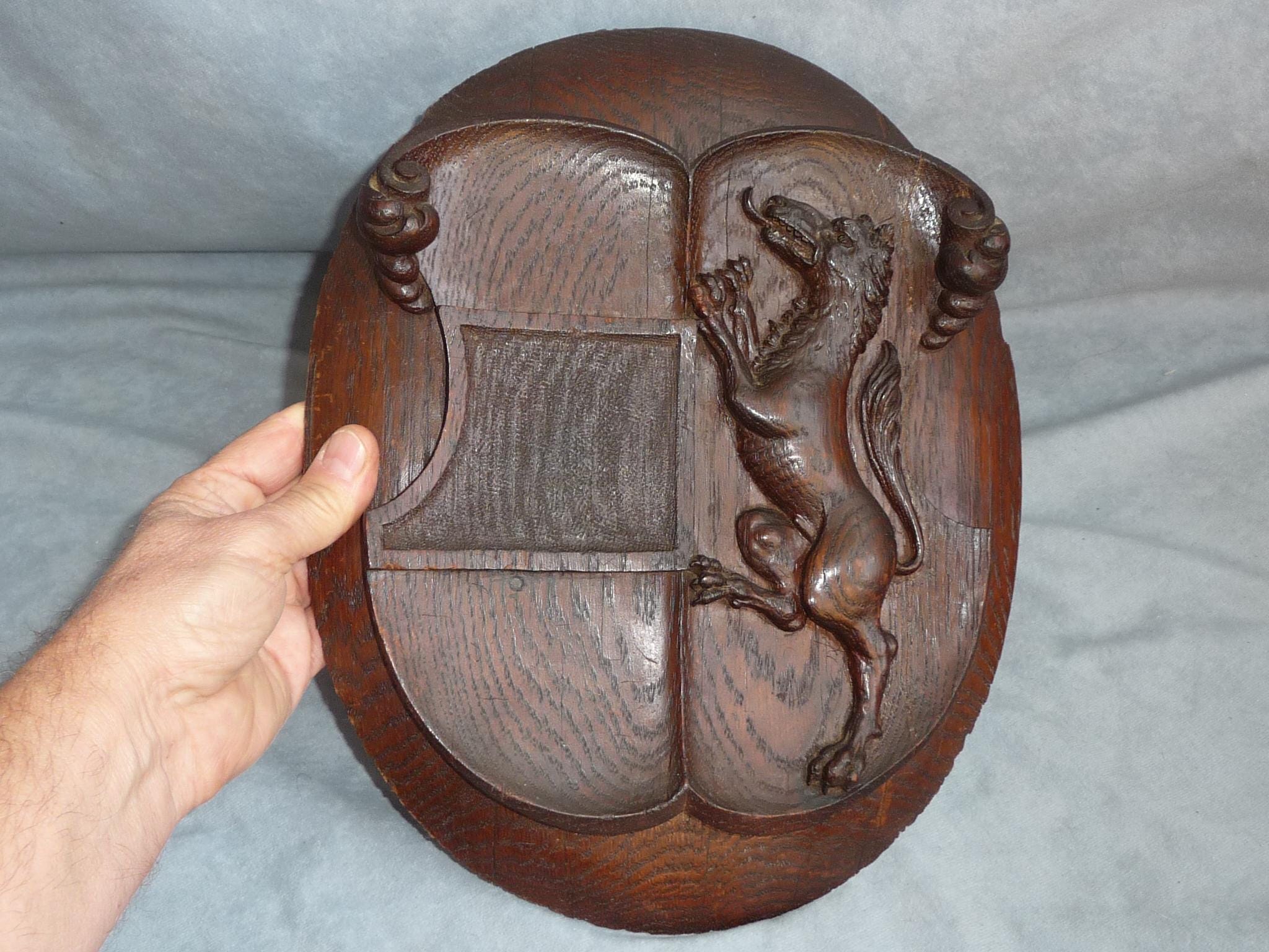 Antique Carved Wooden Panel Oak Wood Armorial Furniture Plaque Austrian ...