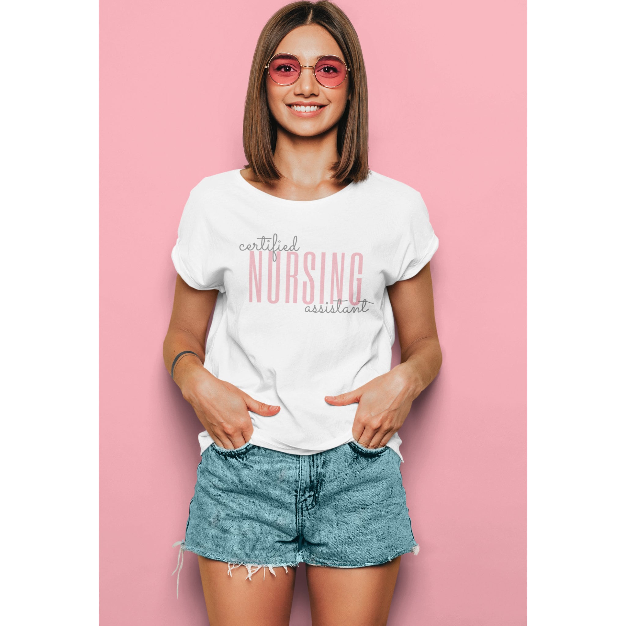 Certified Nursing Assistant Pink Font and Cursive Handwriting, CNA ...