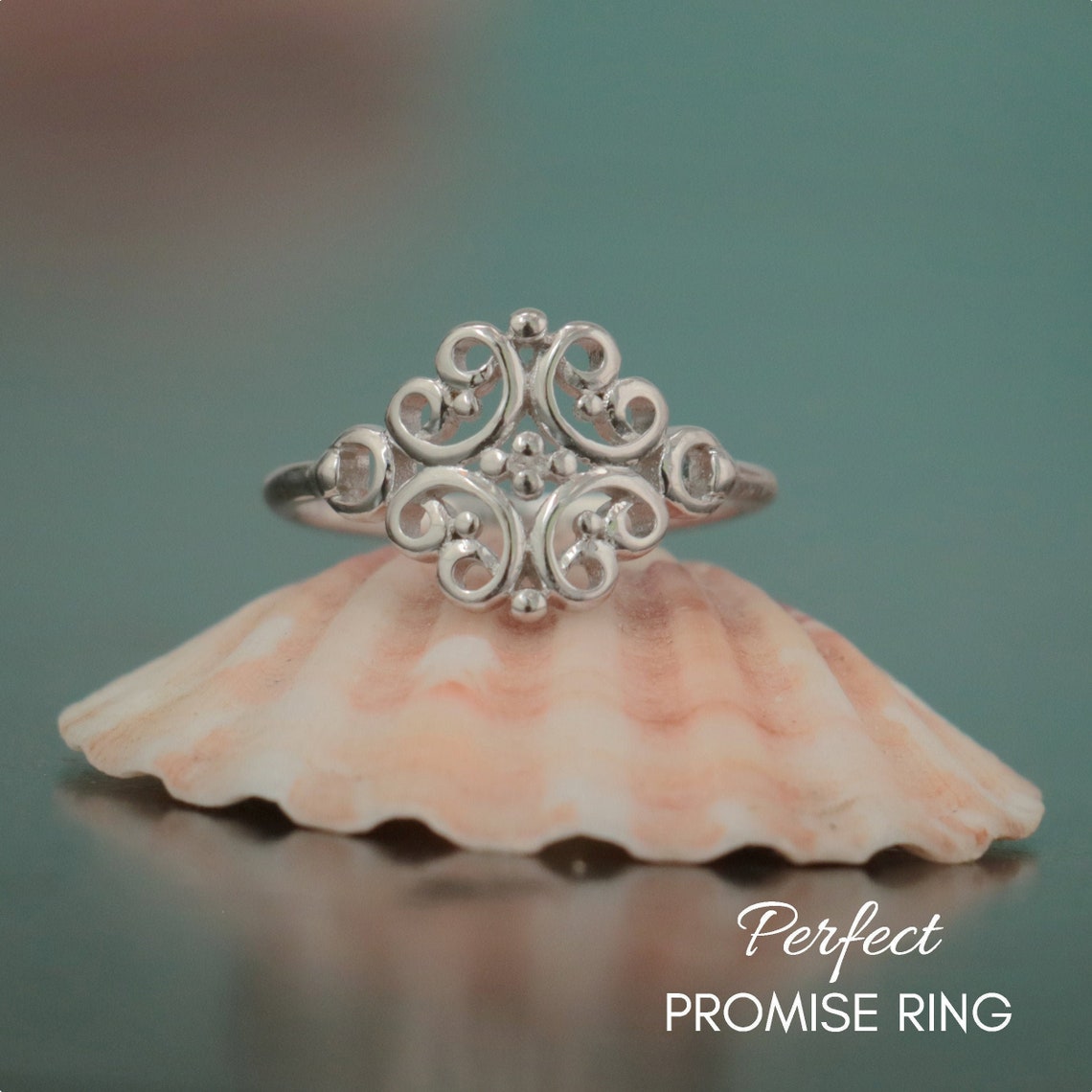 Vintage Style Filigree Flower Promise Ring for Women Sterling - Etsy
