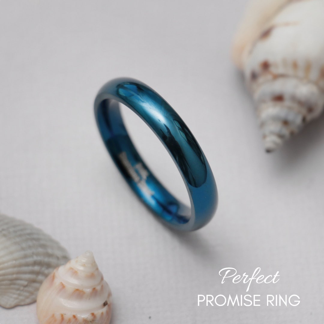 Classic Domed Blue Steel Ring, 4mm Comfort Fit Stainless Steel Wedding ...