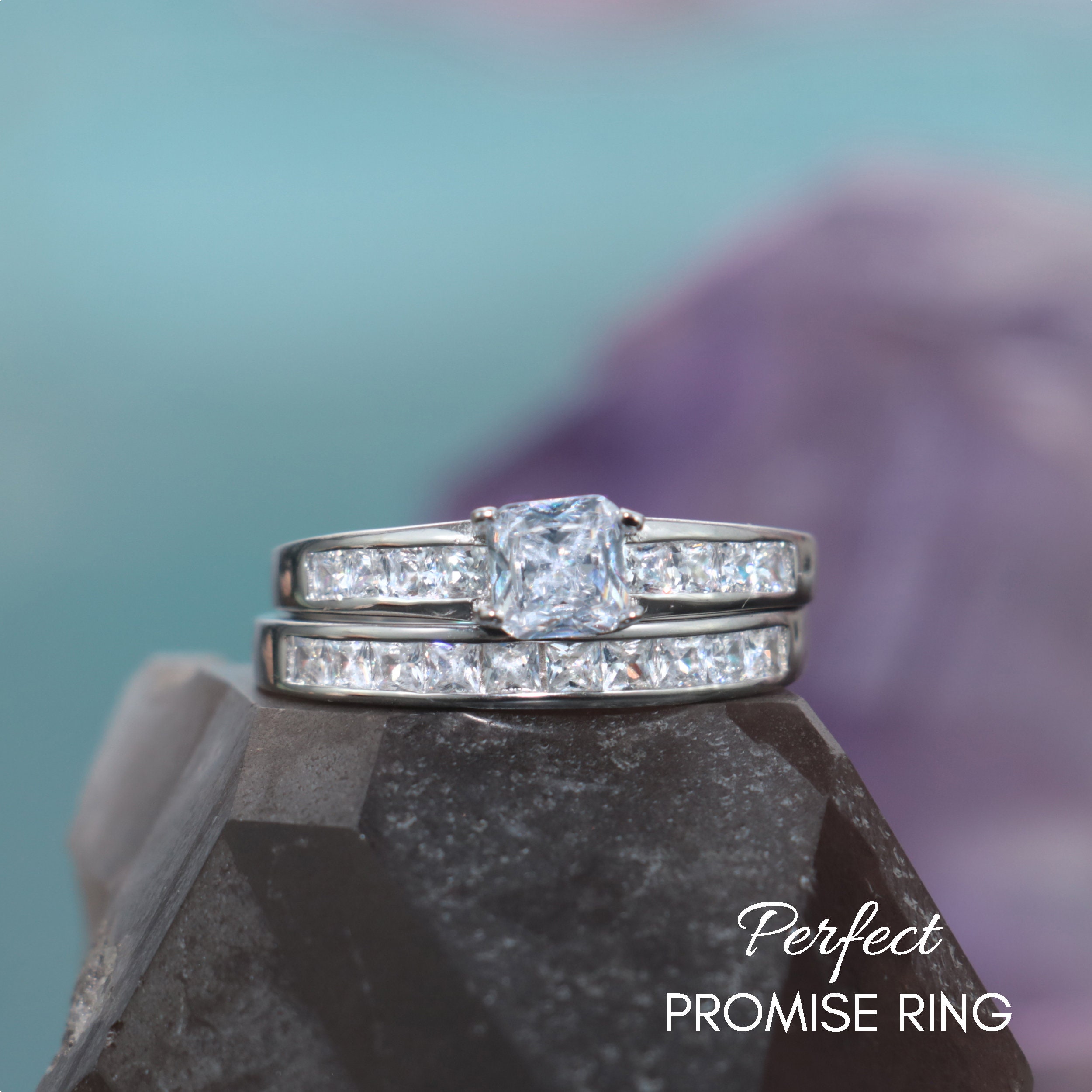 Modern Square Cut Wedding Ring Set CZ Bridal Wedding Set | Etsy