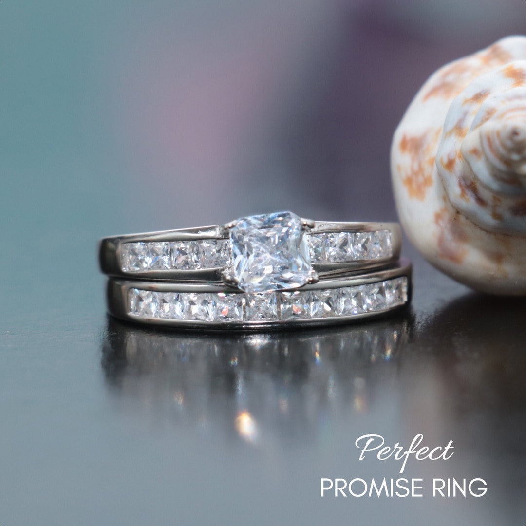 Modern Square Cut Wedding Ring Set CZ Bridal Wedding Set - Etsy