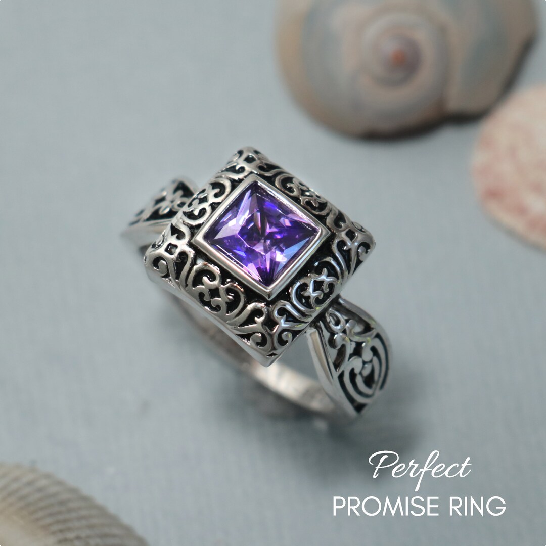 Antique Style Gothic Amethyst Ring, Sterling Silver Amethyst Purple CZ ...