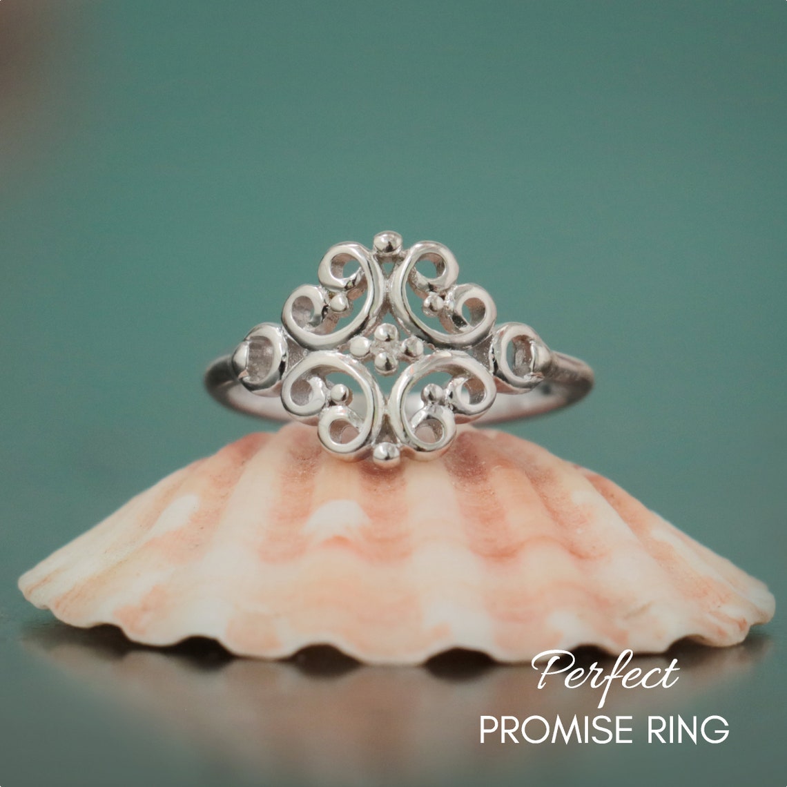 Vintage Style Filigree Flower Promise Ring for Women Sterling - Etsy