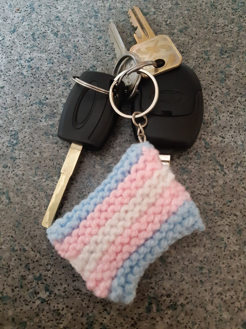 LGBTQ Trans Pride Flag Keyring Hand Knitted Transgender Mini Cushion ...