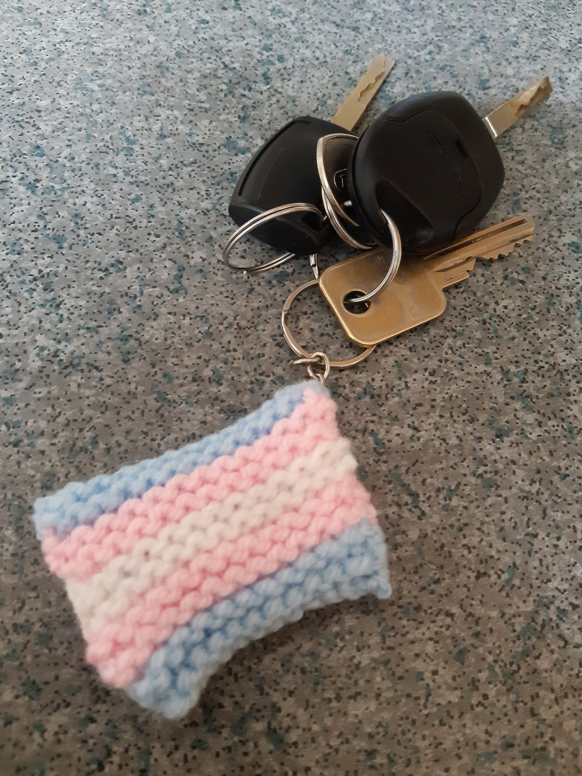 LGBTQ Trans Pride Flag Keyring Hand Knitted Transgender Mini Cushion ...