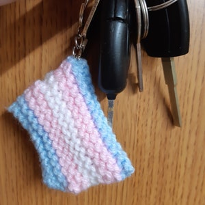 LGBTQ Trans Pride Flag Keyring Hand Knitted Transgender Mini Cushion ...