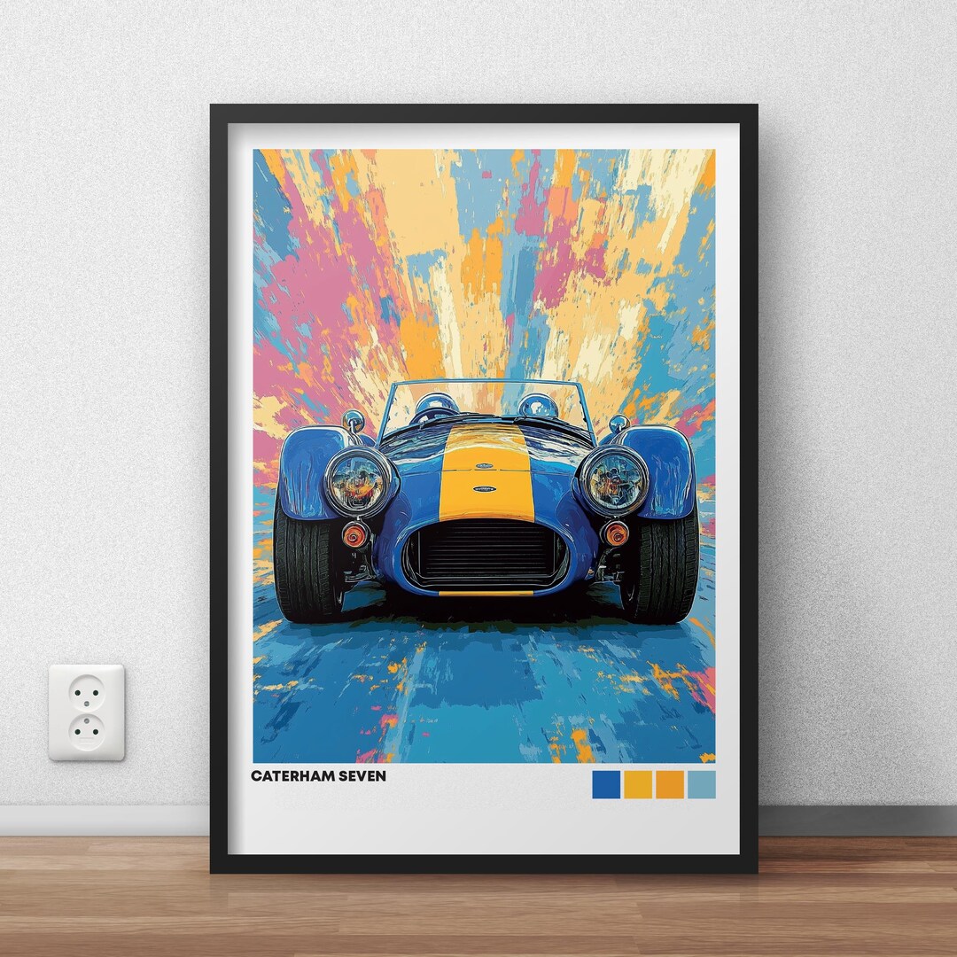 Caterham Seven Print - Blue and Yellow - Car Poster - Cool Car Print ...