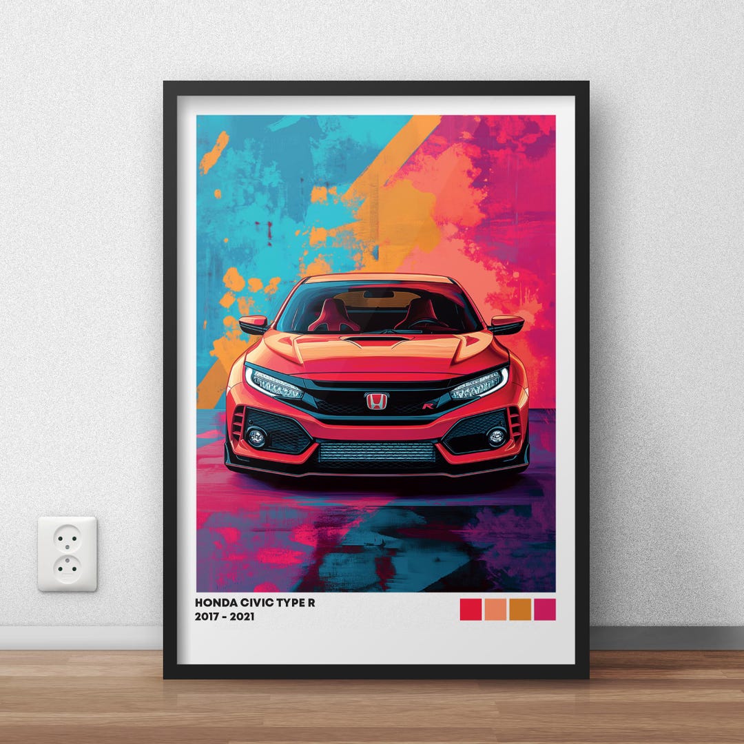 Honda Civic Type R Print - Red - Car Poster - Cool Car Print - Iconic ...