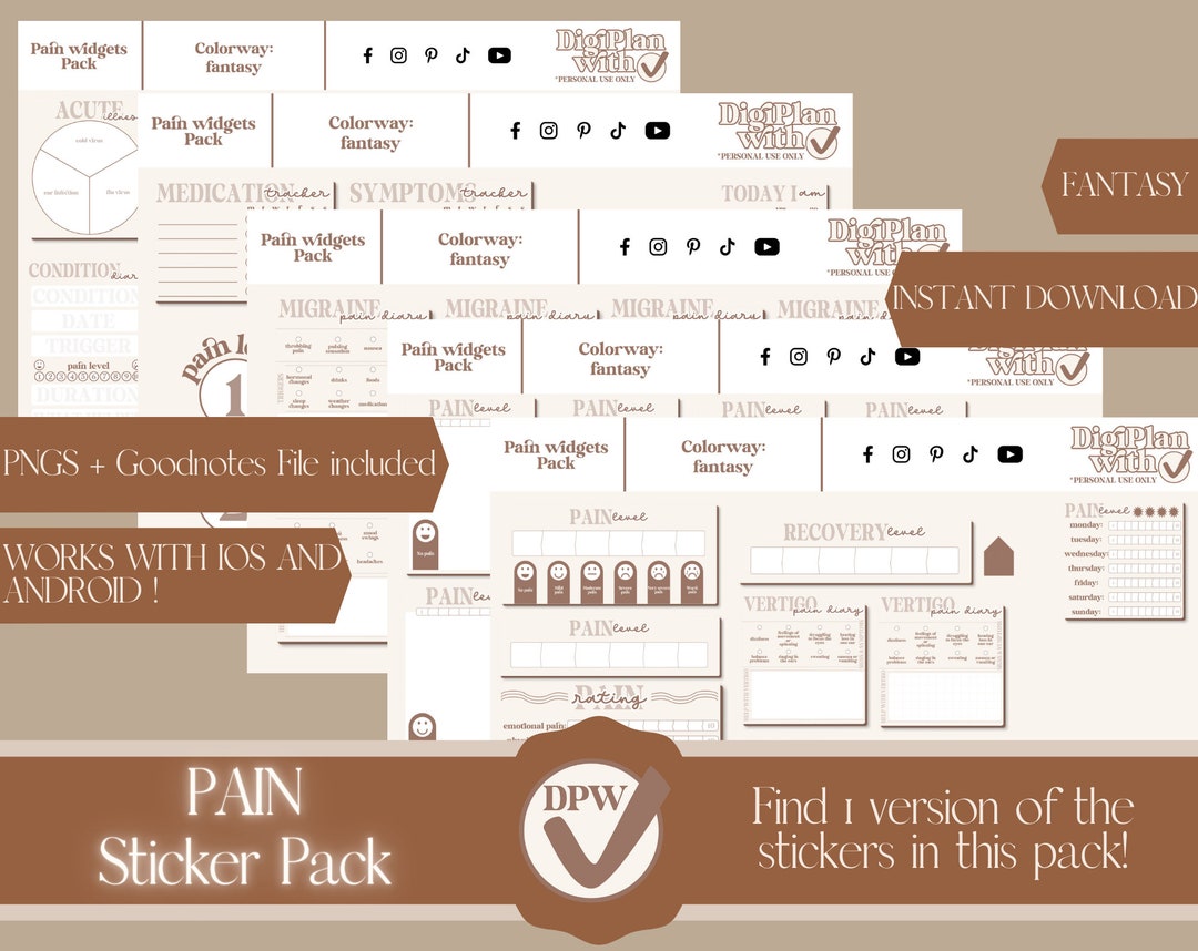 FANTASY Pain Pack Goodnotes Stickers, Digital Sticker, Pre-cropped Png ...