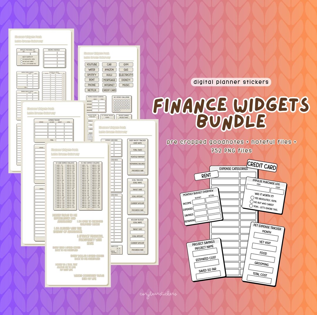 Finance Widgets Pack | Digital Stickers for Goodnotes | Cute Functional ...