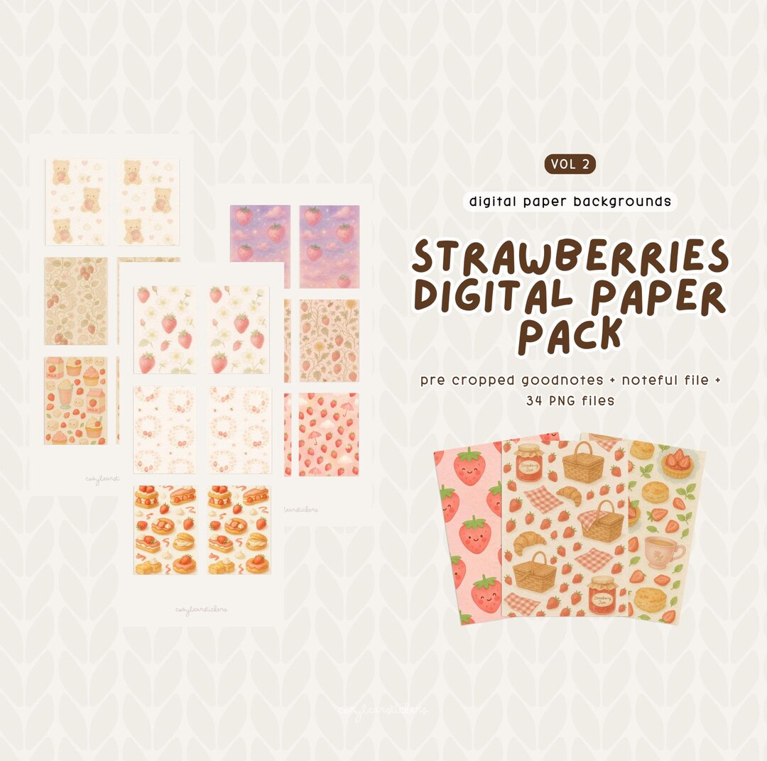 Strawberries Vol 2 Digital Paper Pack | Digital Stickers for Goodnotes ...