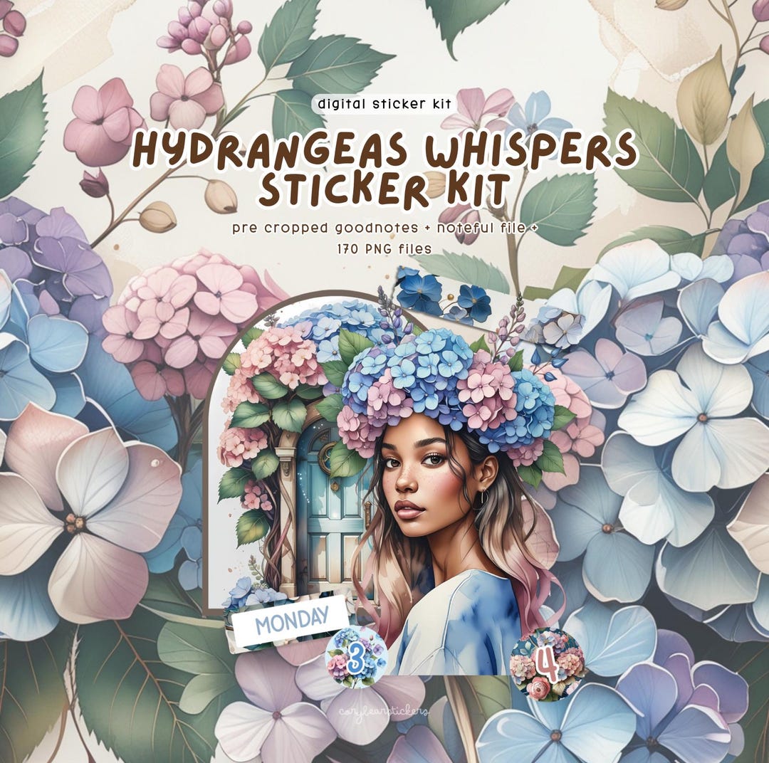 Hydrangea Whispers Sticker Kit: Floral Planner Stickers (digital ...