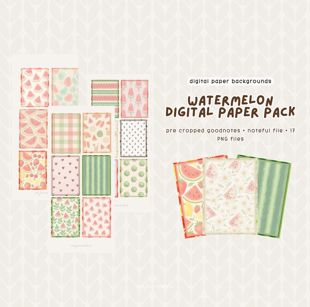 Watermelon Digital Paper Pack: Goodnotes Stickers, Planner Backgrounds ...
