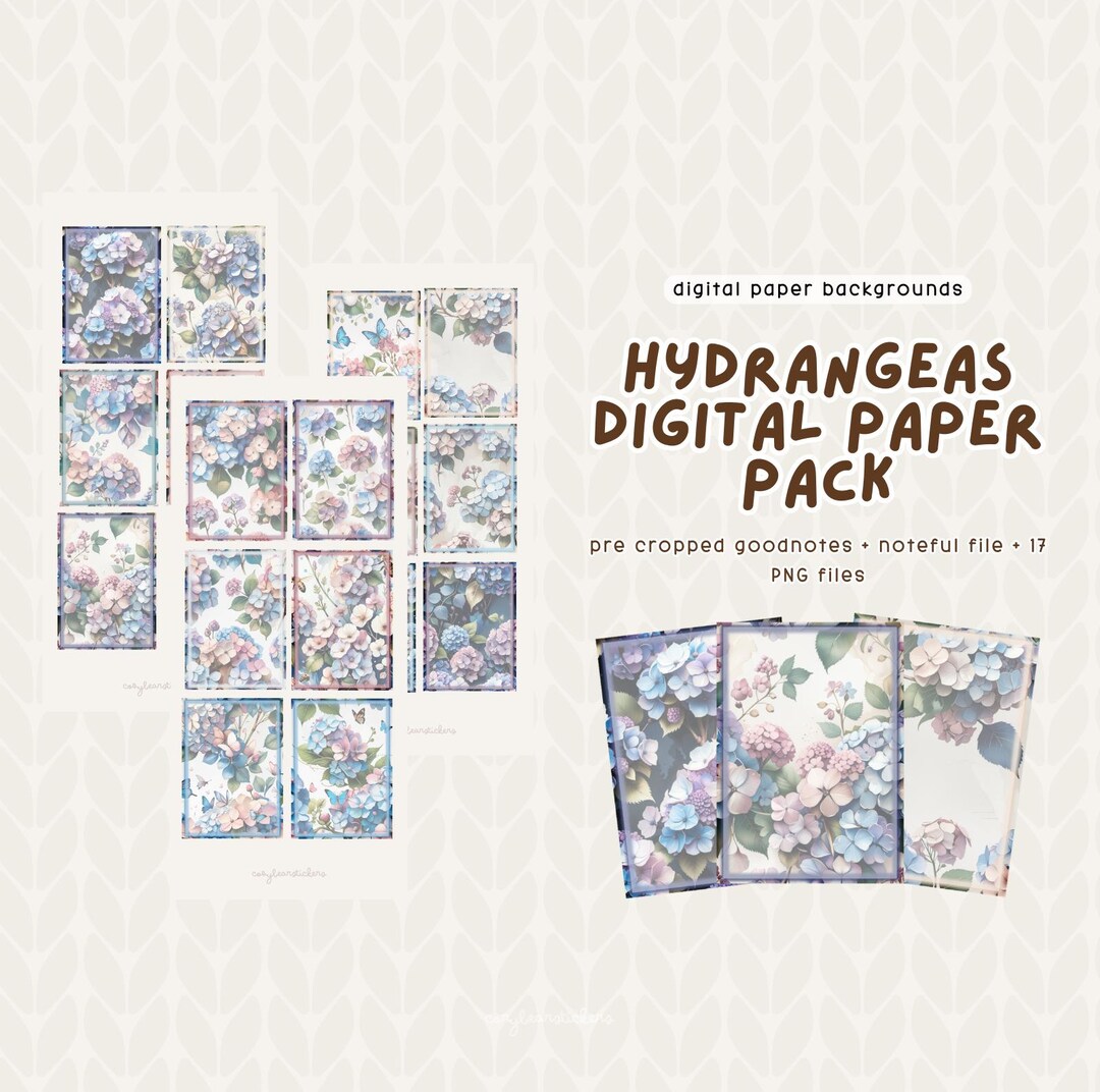 Hydrangeas Digital Paper Pack | Digital Stickers for Goodnotes | Cute ...