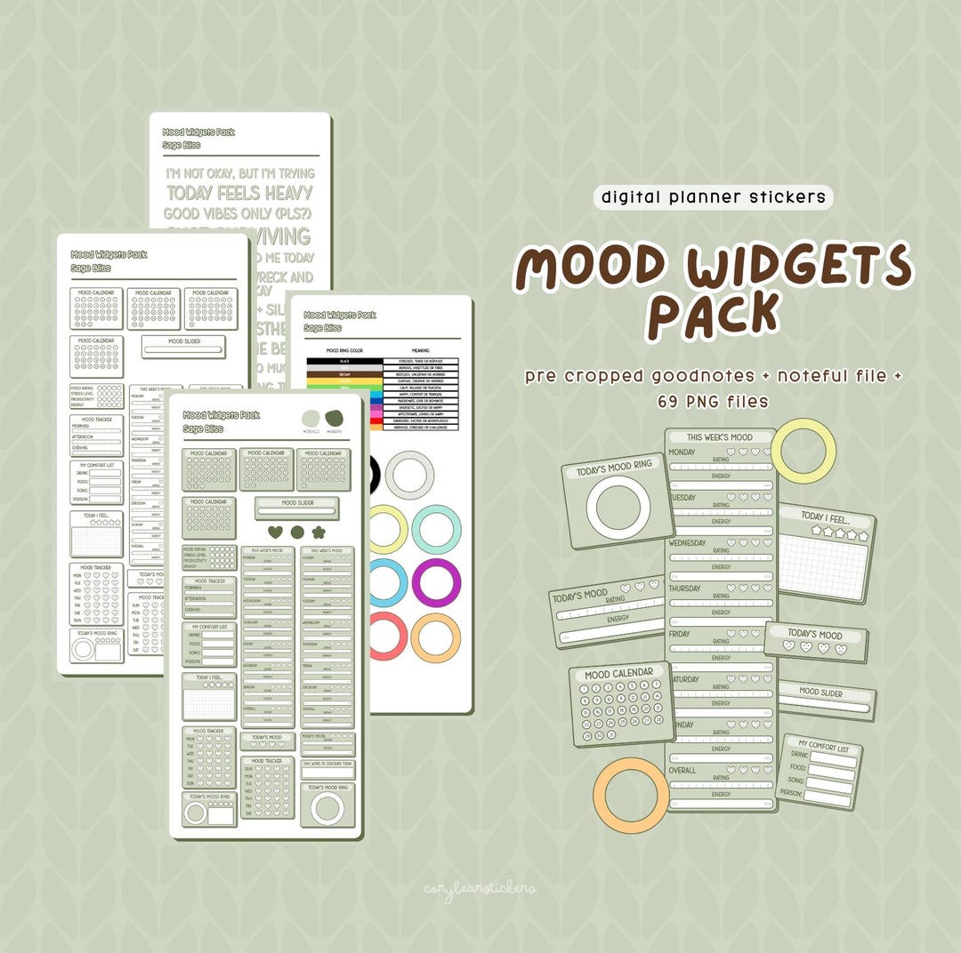 Mood Widgets Pack | Digital Stickers for Goodnotes | Cute Functional ...
