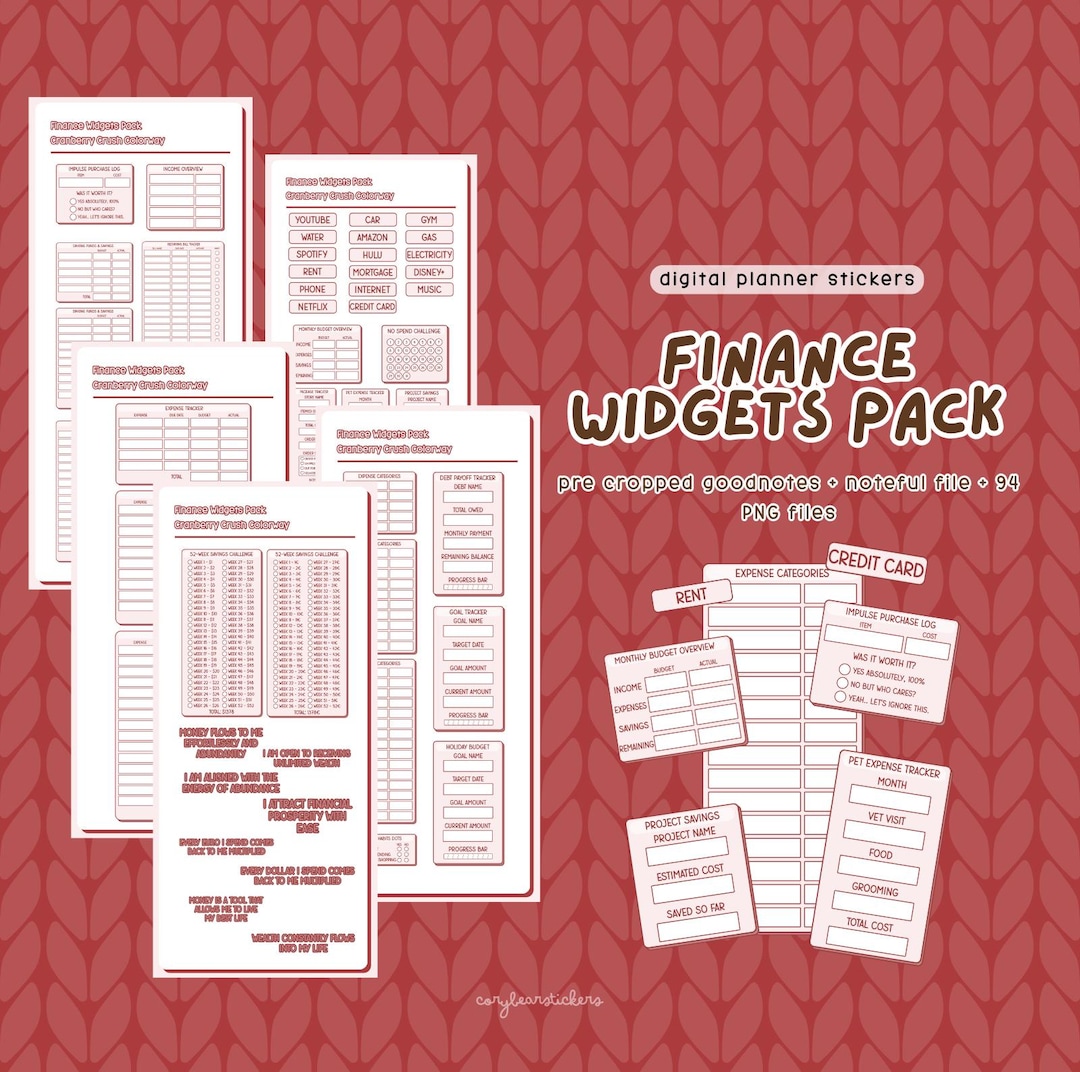 Finance Widgets Pack | Digital Stickers for Goodnotes | Cute Functional ...