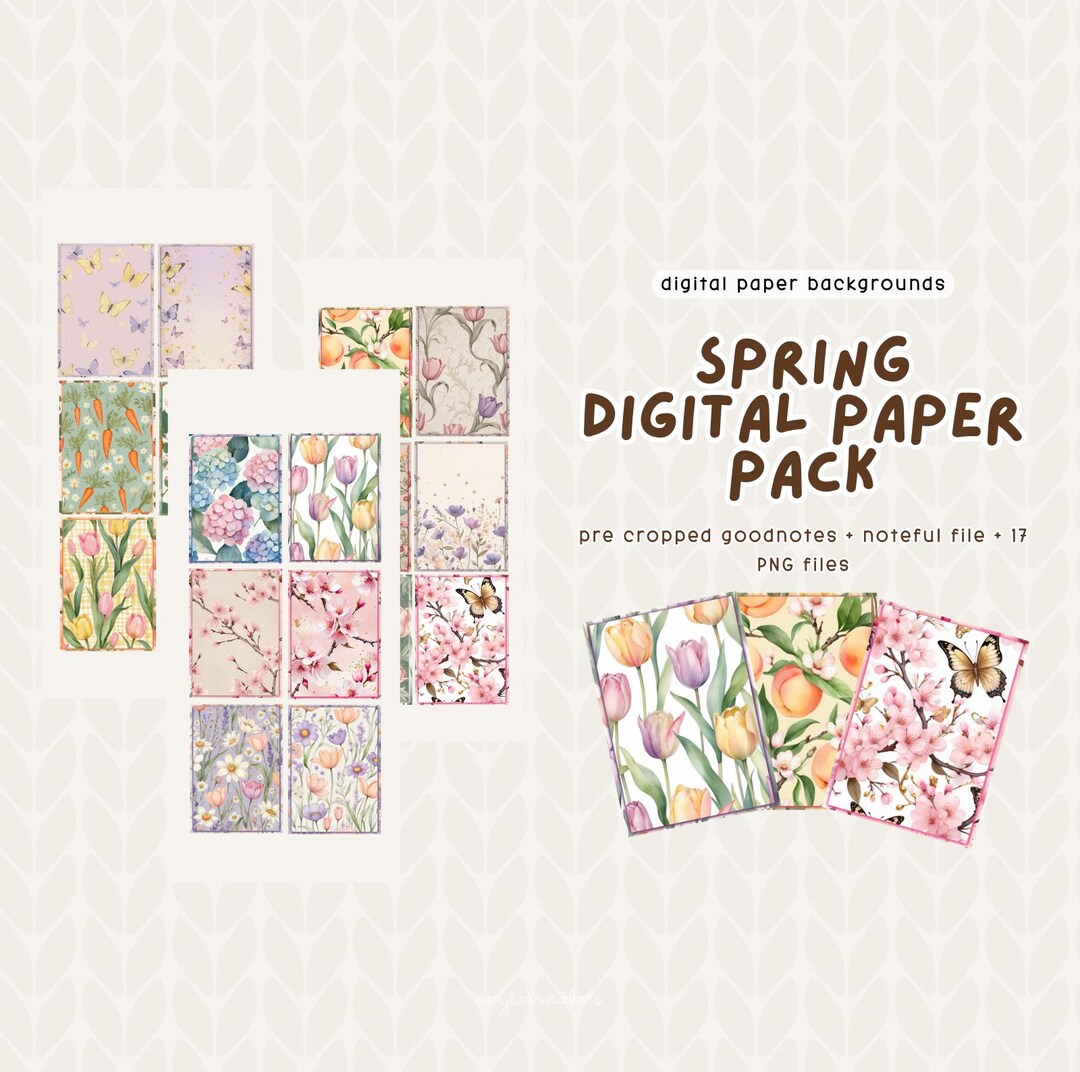Spring Digital Paper Pack | Digital Stickers for Goodnotes | Cute Paper ...