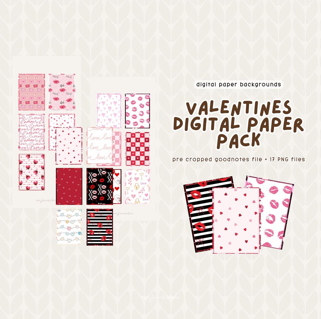 Valentines Digital Paper Pack | Digital Stickers for Goodnotes | Cute ...
