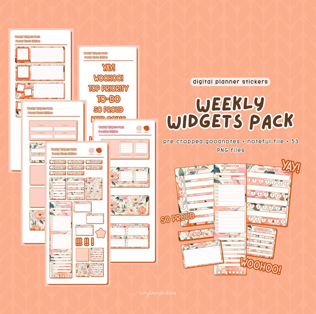 Peony Blush Weekly Planner Stickers: Goodnotes Widgets (digital ...