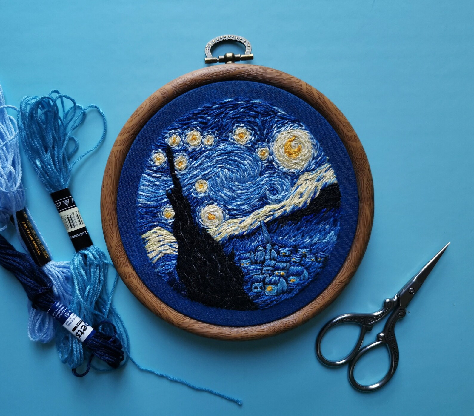 Starry Night PDF Embroidery Art Tutorial for Hand Embroidery, Van Gogh ...