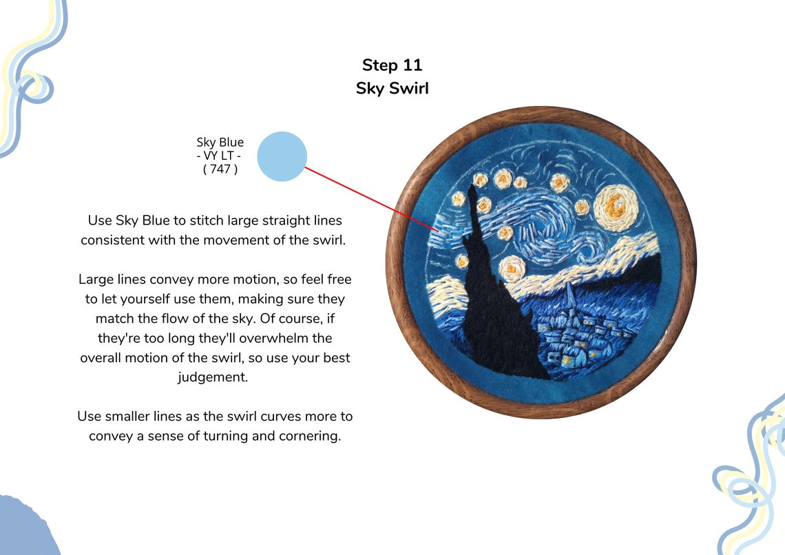 Starry Night PDF Embroidery Art Tutorial for Hand Embroidery, Van Gogh ...