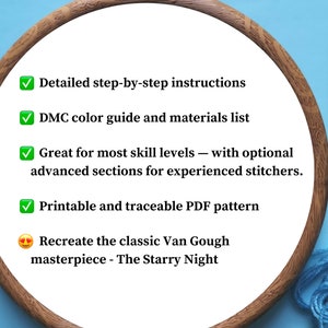 Starry Night PDF Embroidery Art Tutorial for Hand Embroidery, Van Gogh ...