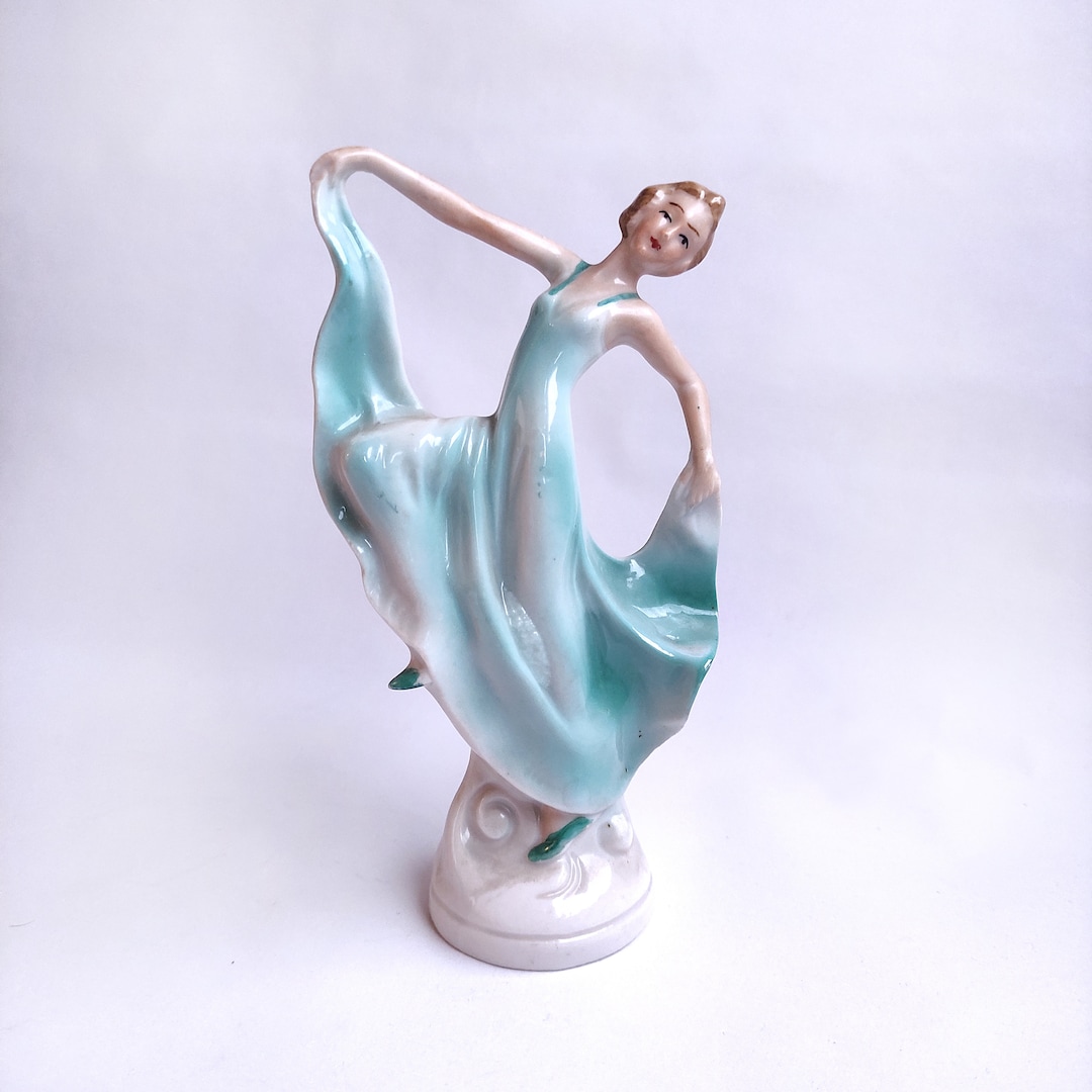 Glistening Art Deco Porcelain Dancing Lady Figurine Girl Dancer ...