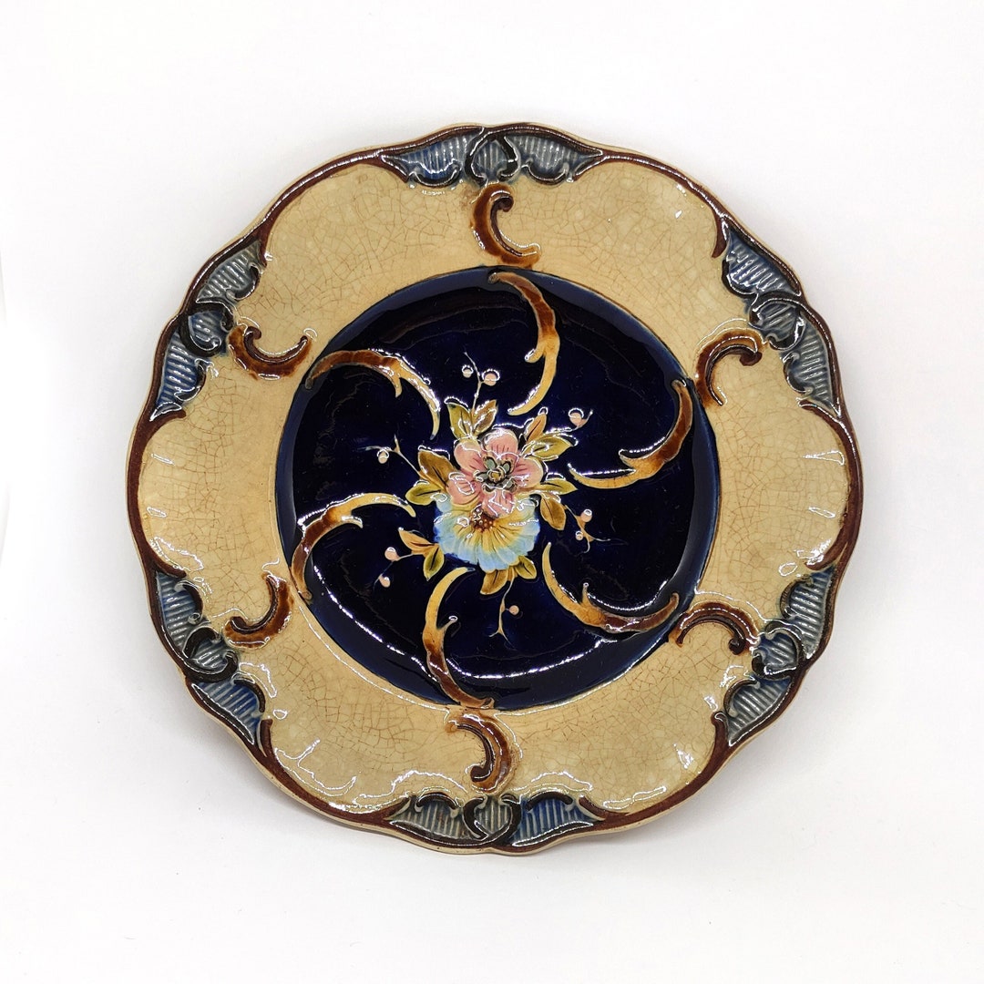 Antique Rudolf Ditmar Znaim Majolica Wall Plate 7" Shiny Colorful ...