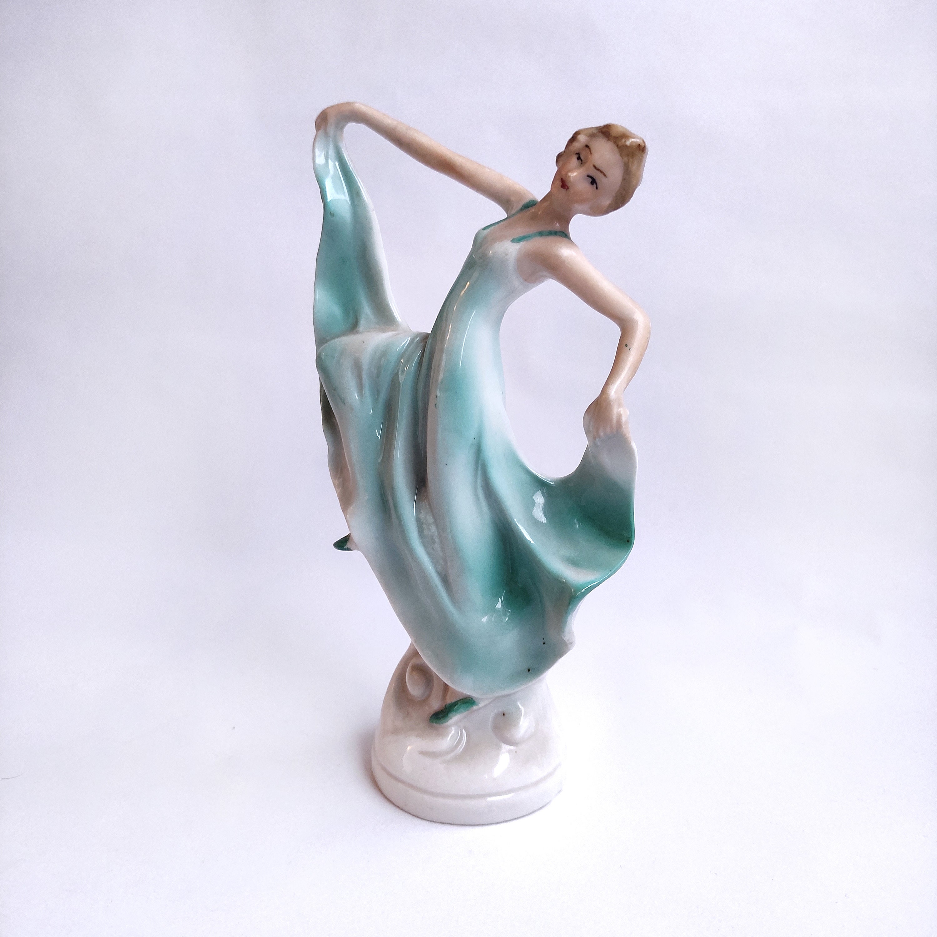 Glistening Art Deco Porcelain Dancing Lady Figurine Girl Dancer ...