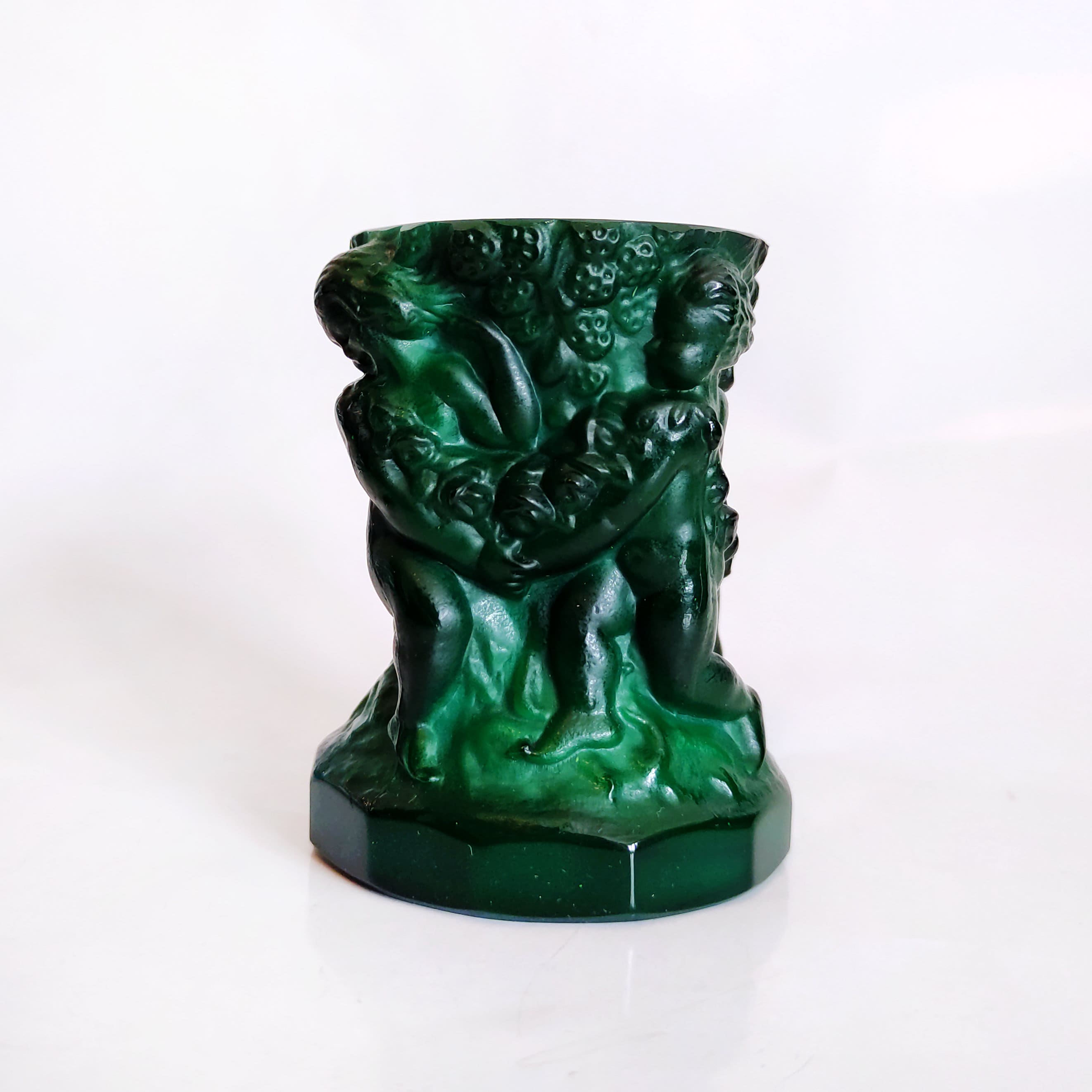 Art Deco Green Malachite Glass Vase Putti Harvest Vintage Czech ...