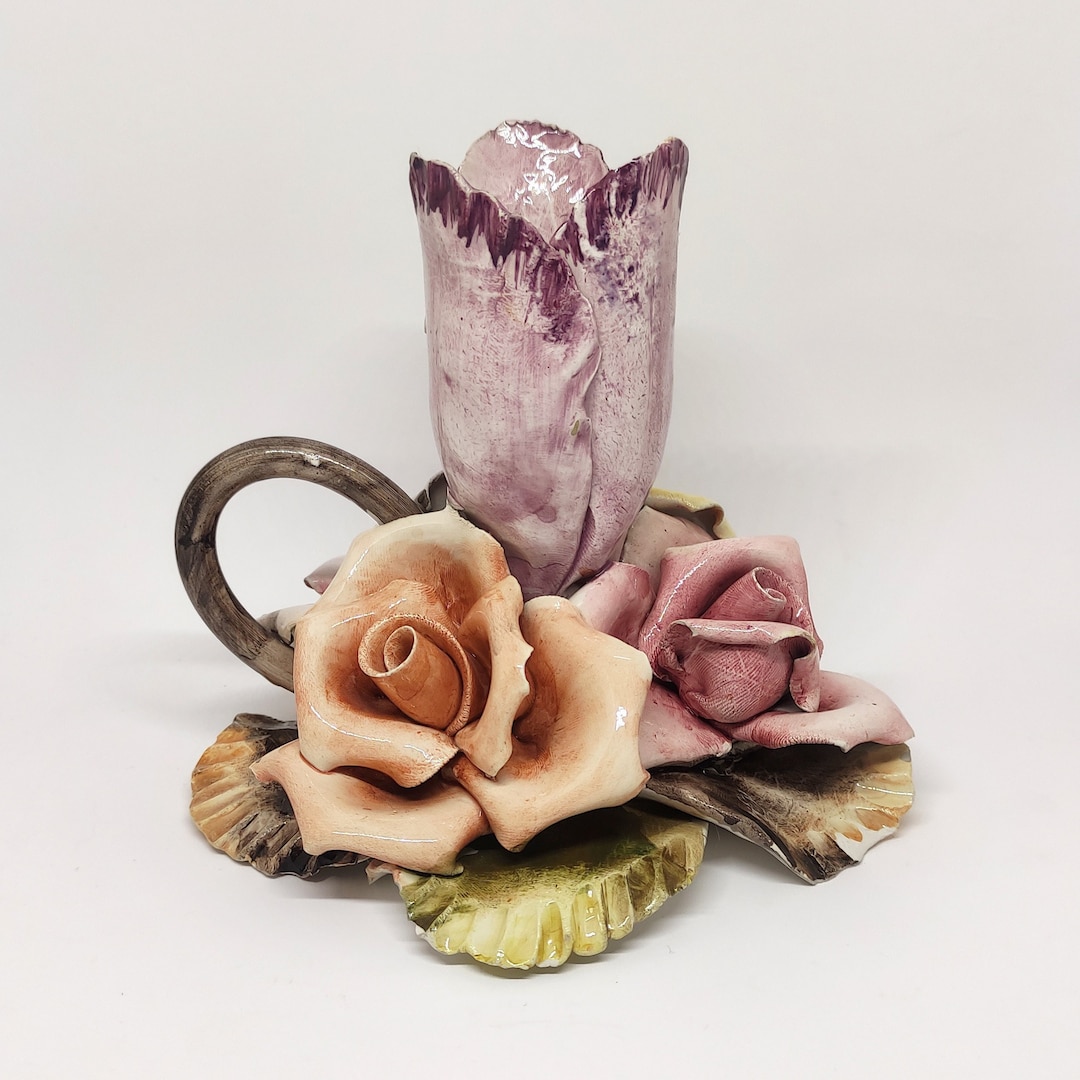 Lavish Vintage Italian Capodimonte Style Floral Porcelain Candle Holder ...
