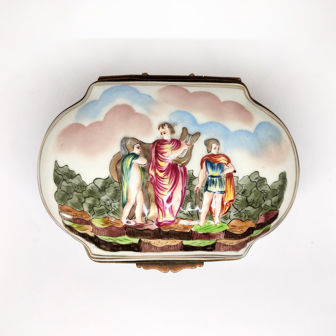 Antique Capodimonte Oval Porcelain Jewelry Box Putti Rural Scenes in ...
