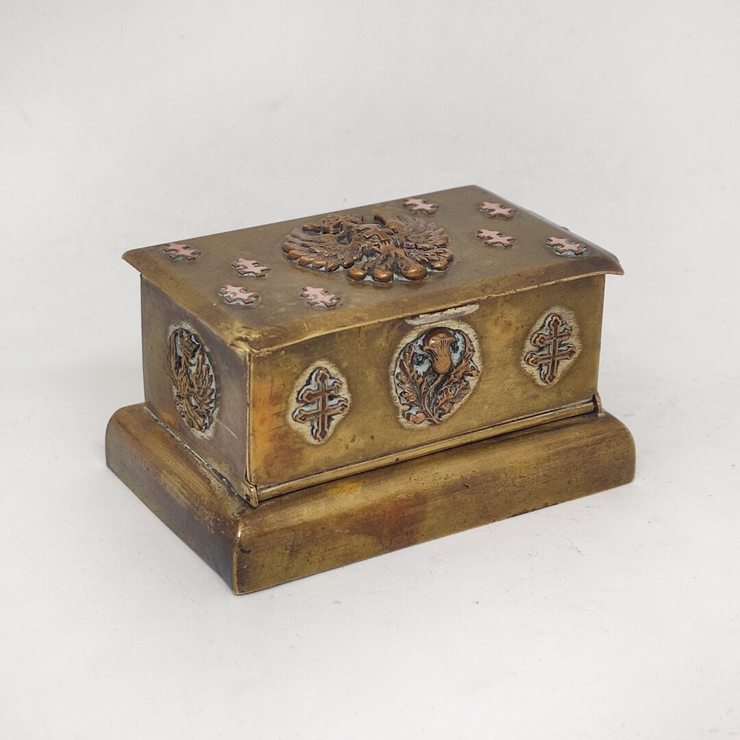 Rare Antique French Heraldic Copper on Brass Stamp Holder Box Lorraine ...