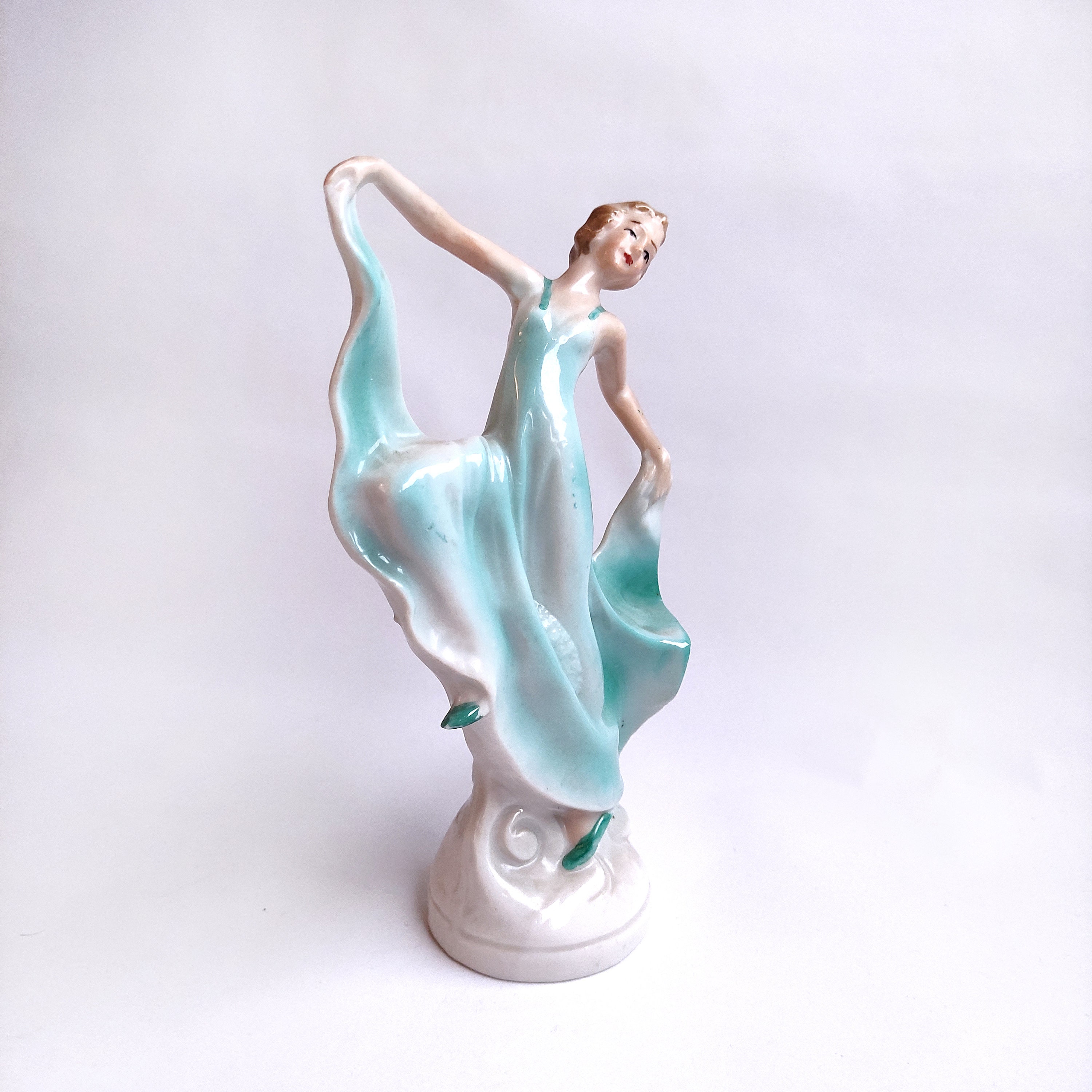 Glistening Art Deco Porcelain Dancing Lady Figurine Girl Dancer ...