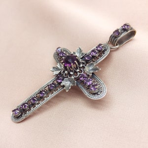 Large Antique Victorian Filigree Cross Pendant Amethyst Purple Paste ...