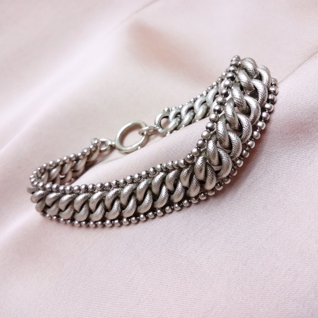 Antique Vienna Austrian Puff Silver Curb Link Bracelet Fancy Link Chain ...