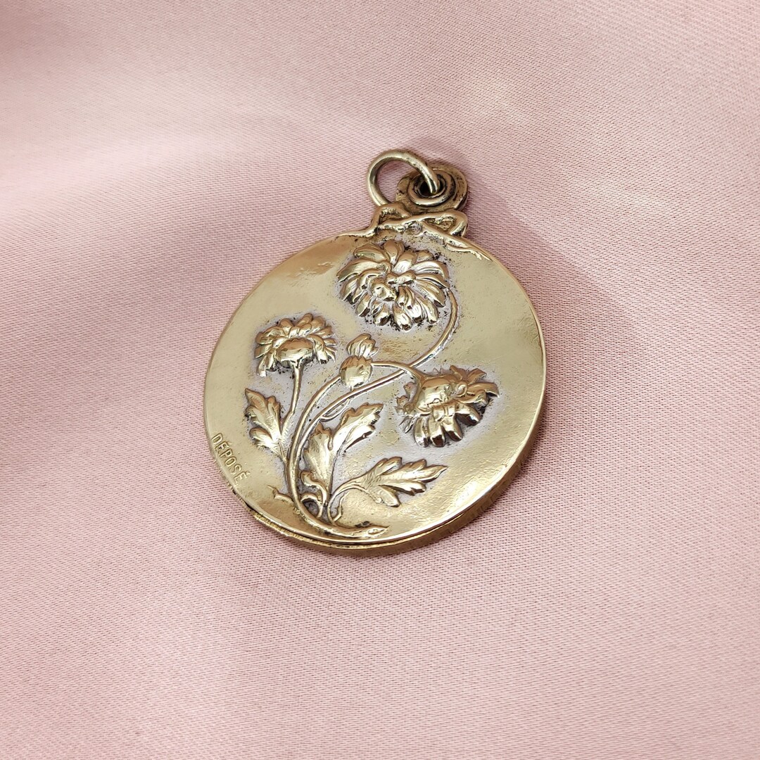 Belle Époque Chrysanthemum Flower Mirror Slide Locket Medallion ...