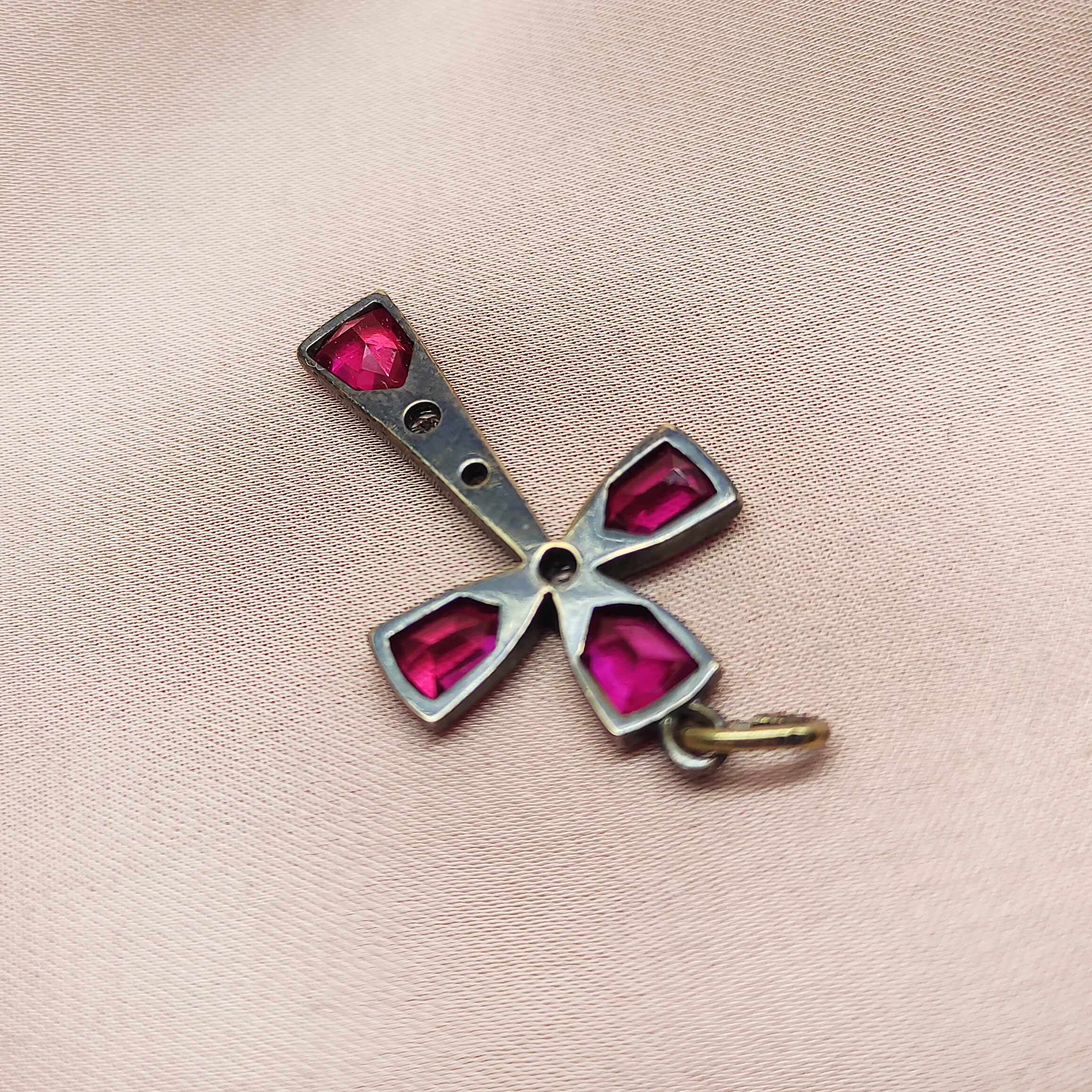 Antique Art Deco Pink Ruby 3 Ct White Sapphire Silver Christian Cross ...