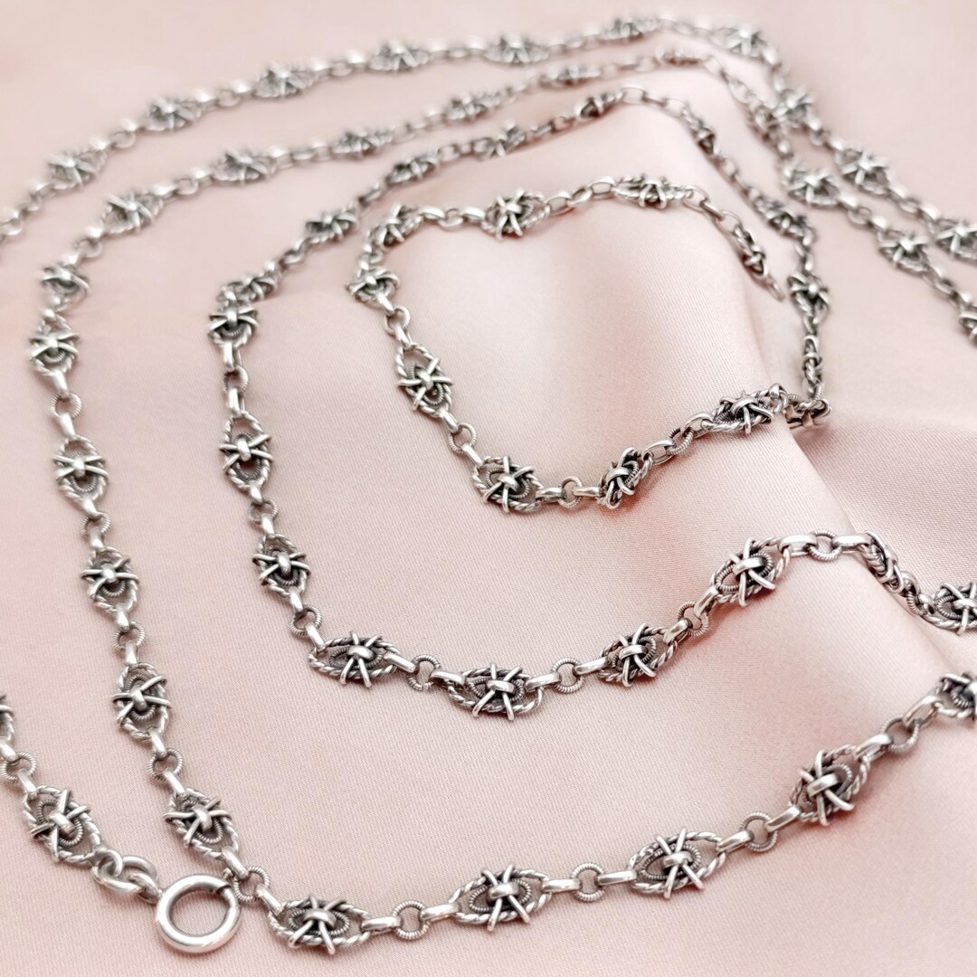 Unique Extra Long 57" Antique French Silver Chain Ornate Fancy Link ...