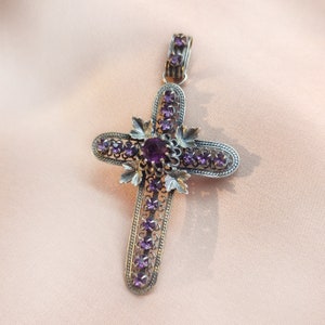 Large Antique Victorian Filigree Cross Pendant Amethyst Purple Paste ...