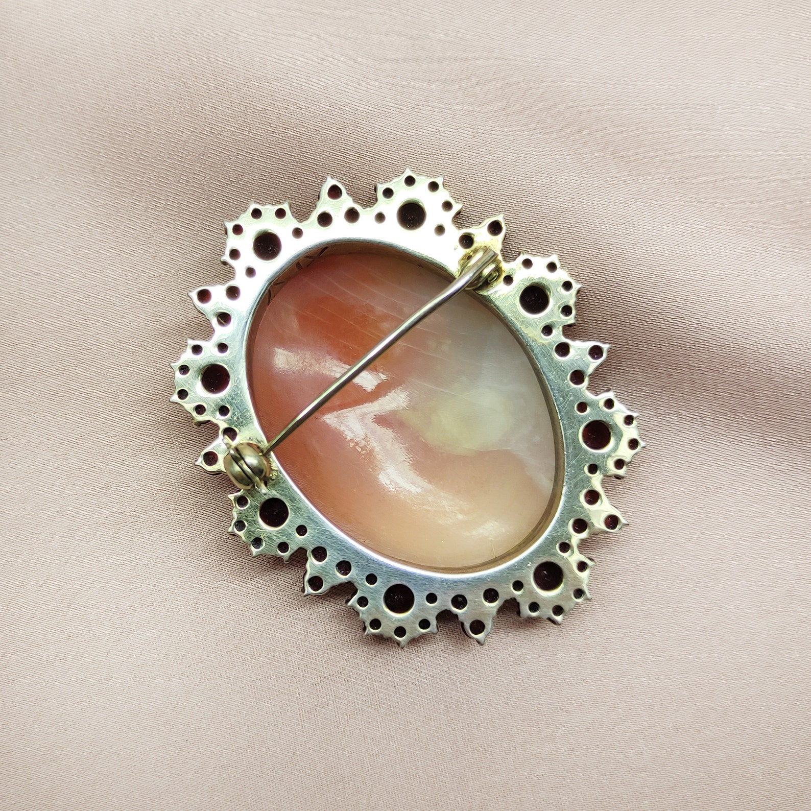 Lovely Vintage Red Bohemian Garnet Carved Shell Cameo Brooch Gilt ...