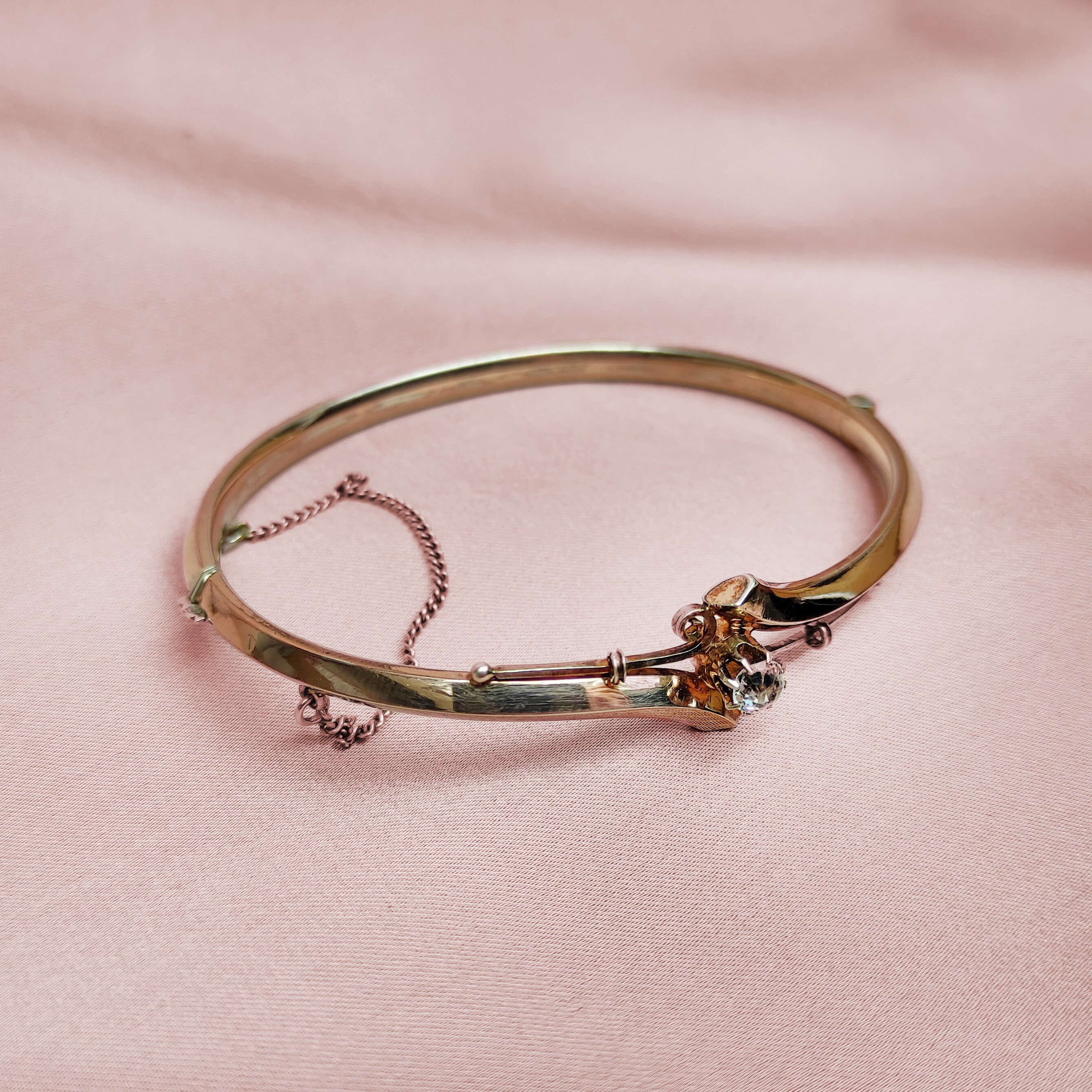 Antique Victorian Rose Gold Plated Silver Bypass Bangle Pronged Faux ...
