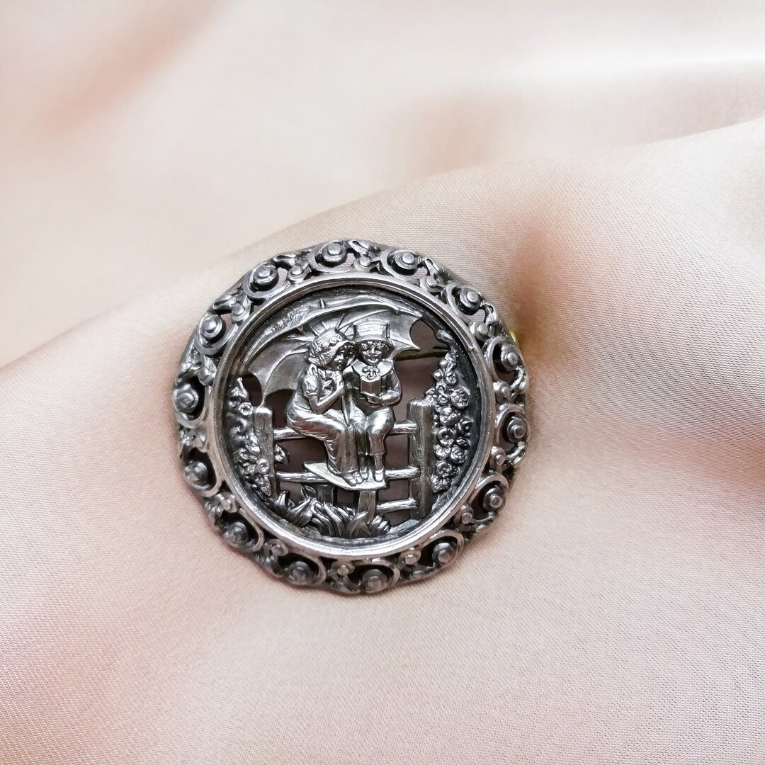 Adorable Belle Epoque Siblings Brooch Children Reading Children Sitting ...