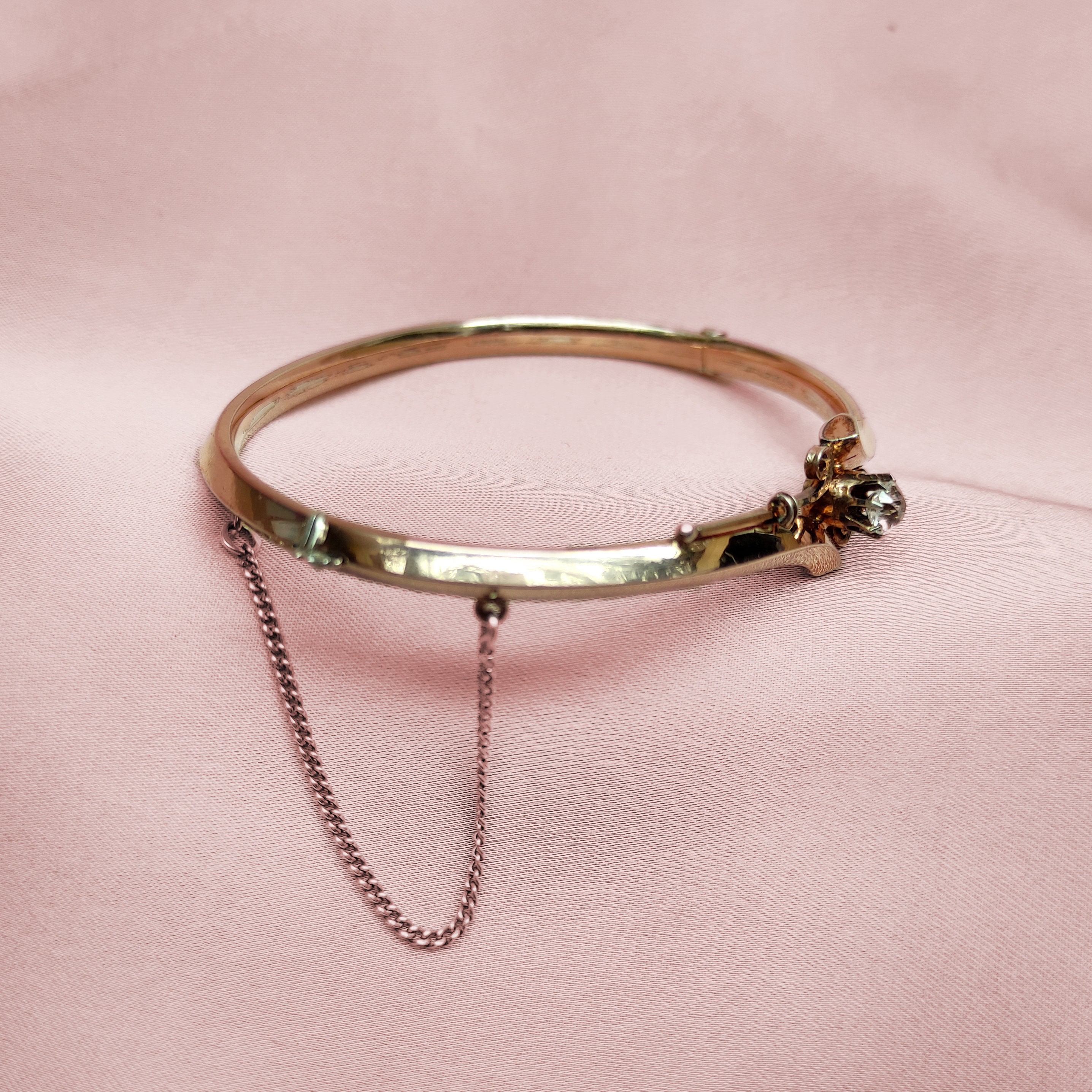 Antique Victorian Rose Gold Plated Silver Bypass Bangle Pronged Faux ...