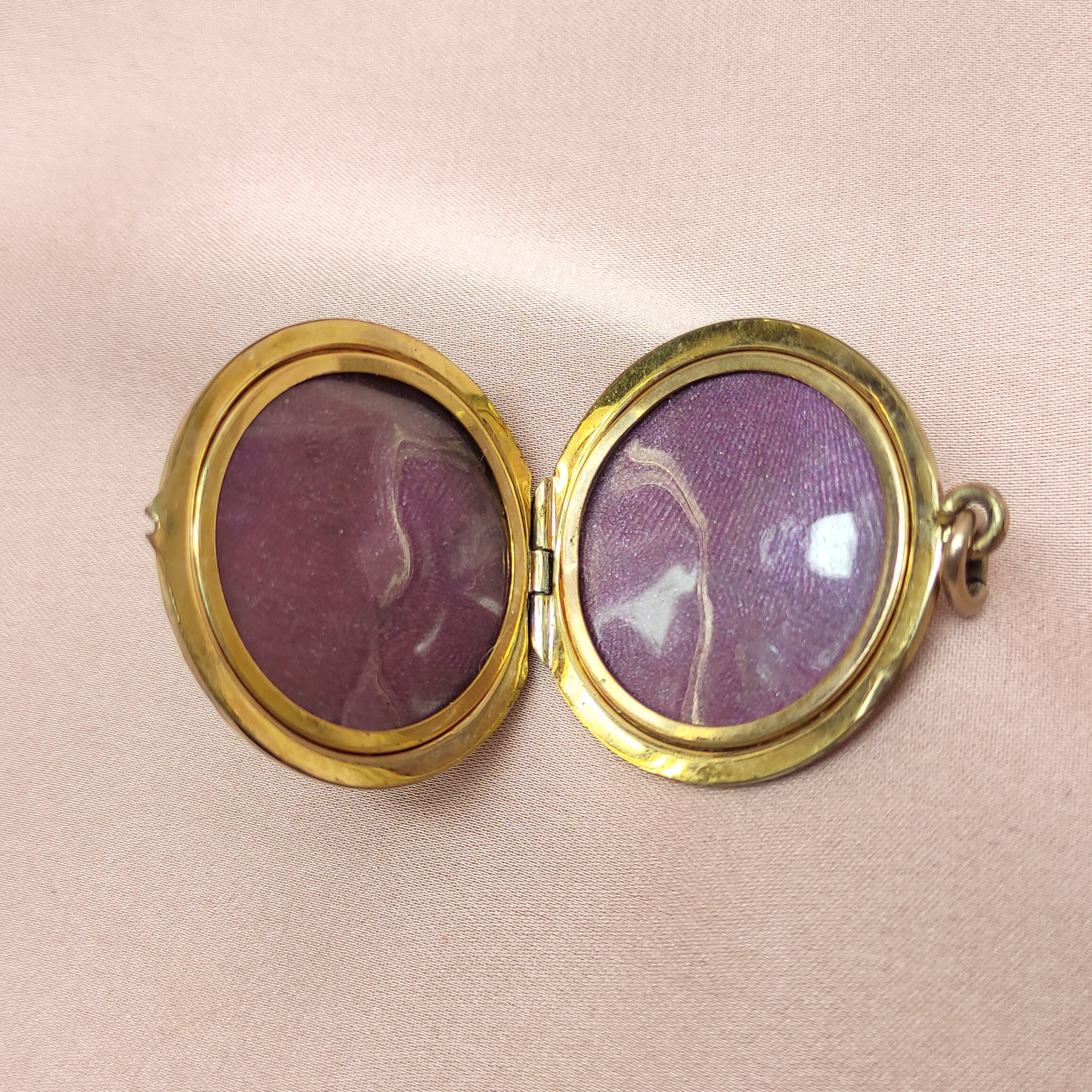 Art Deco Geometric Round Photo Locket Pendant With Ruby Paste Mid ...